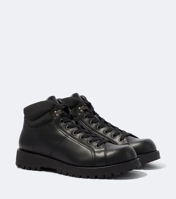 Prada Leather Lace-up Boots - Black