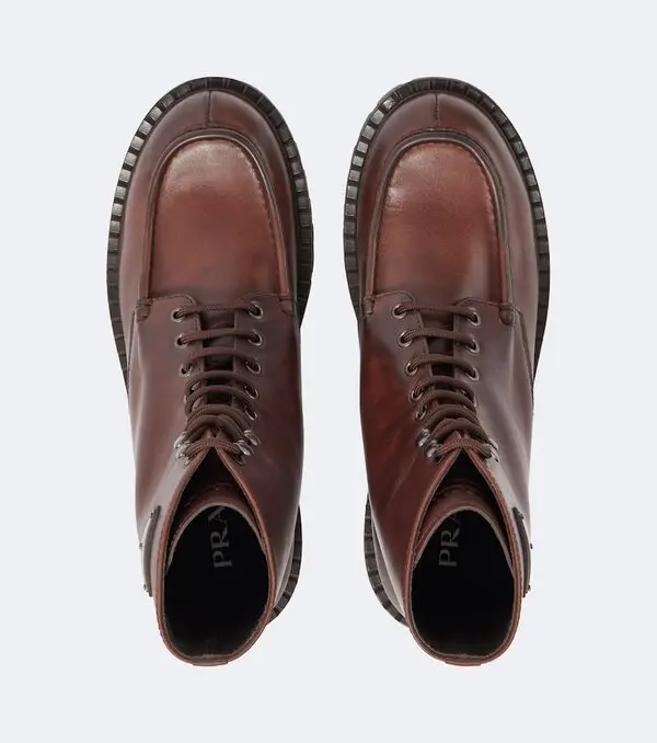 Prada Leather Lace-up Boots - Brown