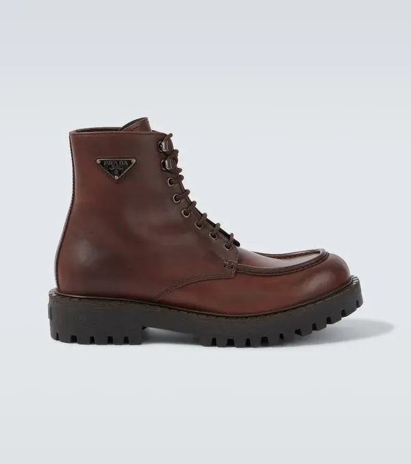 Prada Leather Lace-up Boots - Brown