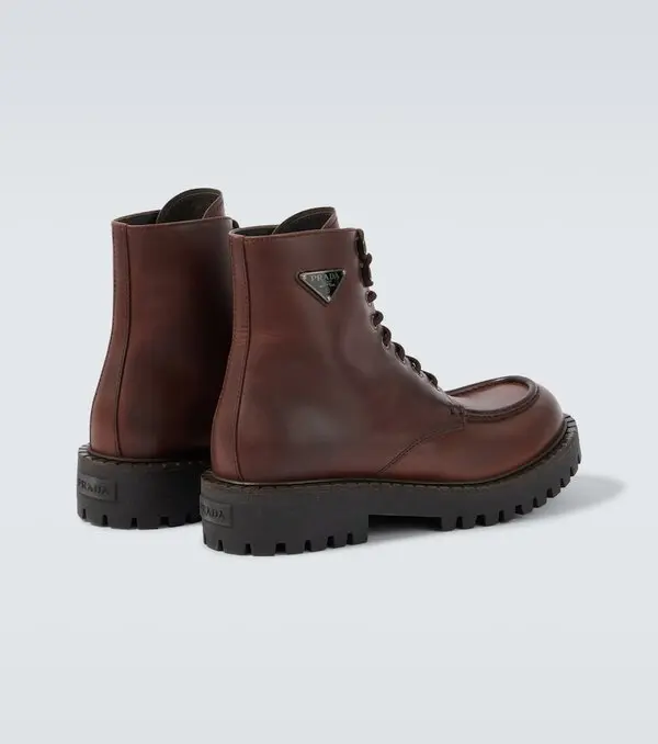 Prada Leather Lace-up Boots - Brown
