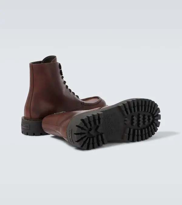 Prada Leather Lace-up Boots - Brown