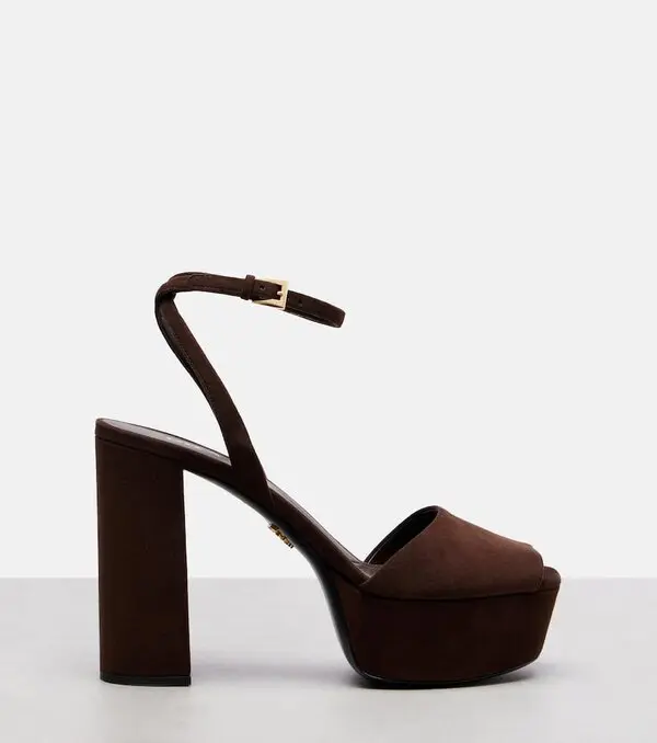 Prada 115 Suede Platform Sandals - Brown