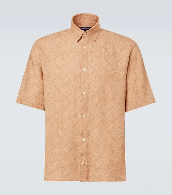 Frescobol Carioca Castro Printed Linen Bowling Shirt - Orange