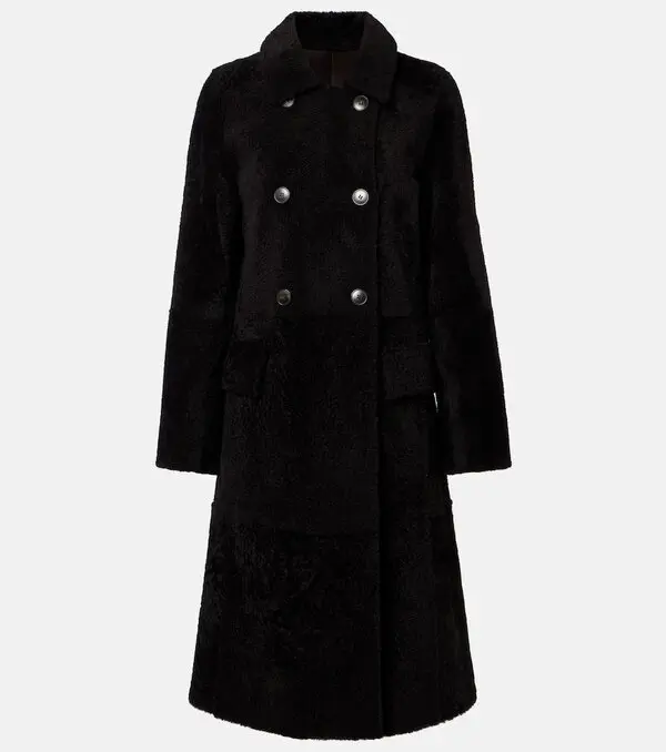 YVES SALOMON Double-breasted Shearling Coat - Brown