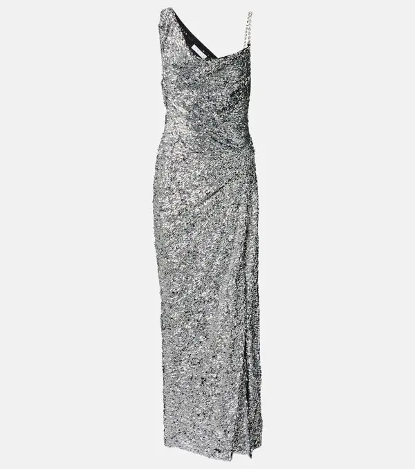 AREA One-shoulder Sequined Gown