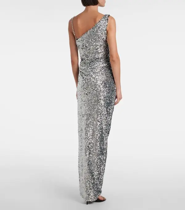 AREA One-shoulder Sequined Gown