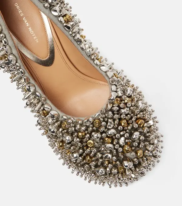 Dries Van Noten Embellished Leather-trimmed Pumps