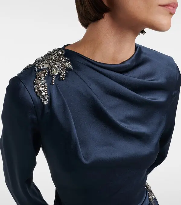 Erdem Crystal-embellished Satin Cady Cocktail Dress - Blue