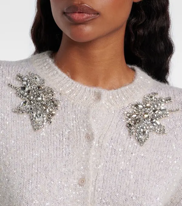 Erdem Embellished Cropped Alpaca-blend Cardigan - Beige