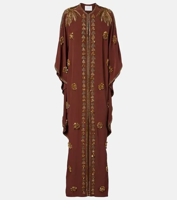 Johanna Ortiz Mystical Gaucho Embellished Silk Kaftan - Brown