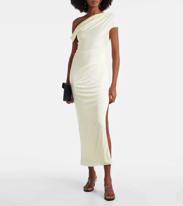 Galvan Draped One-shoulder Midi Dress