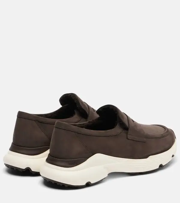 TOD'S Shearling-lined Leather Slip-on Shoes - Brown