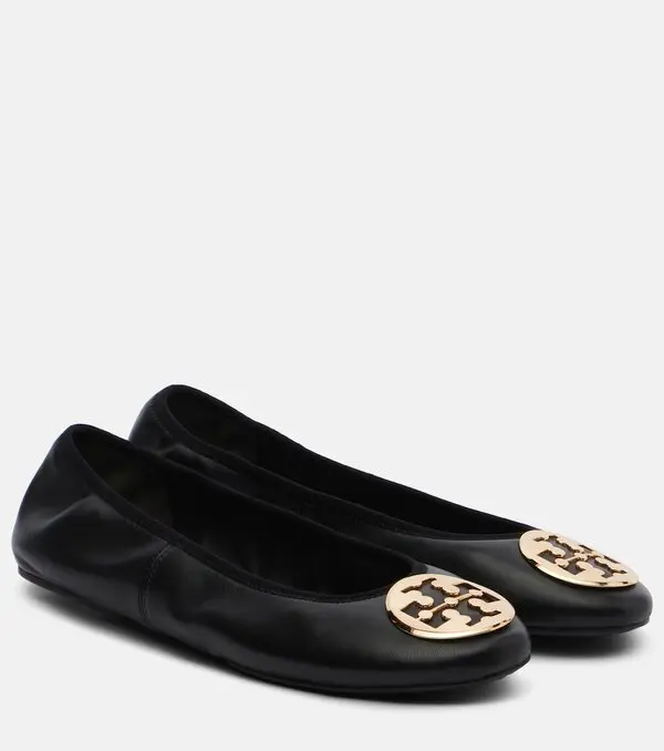Tory Burch Reva Travel Leather Ballet Flats - Black