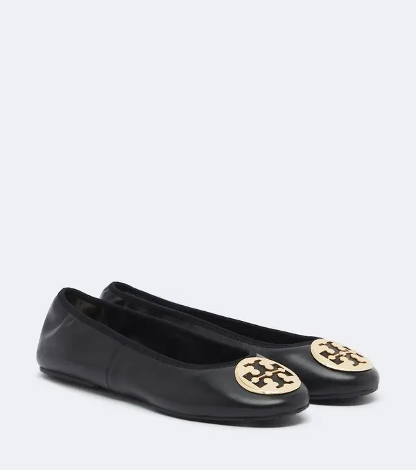 Tory Burch Reva Travel Leather Ballet Flats - Black