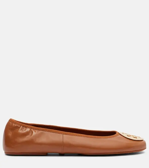 Tory Burch Reva Travel Leather Ballet Flats - Brown