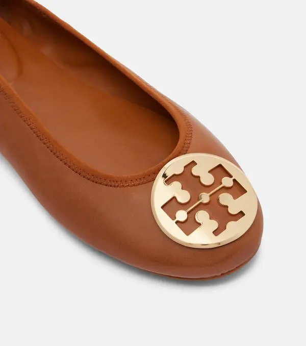 Tory Burch Reva Travel Leather Ballet Flats - Brown