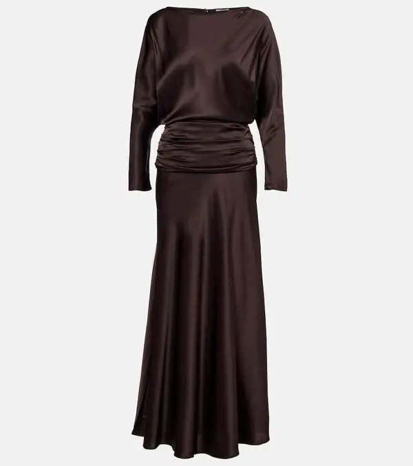 Staud Freda Ruched Silk-blend Gown - Brown