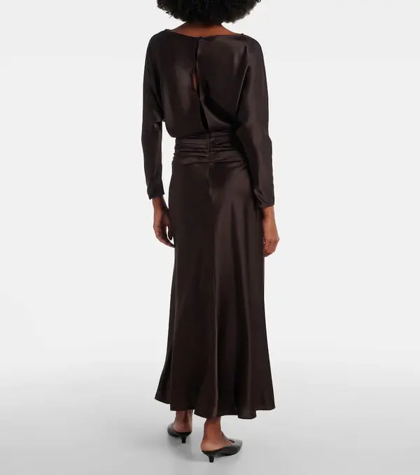 Staud Freda Ruched Silk-blend Gown - Brown