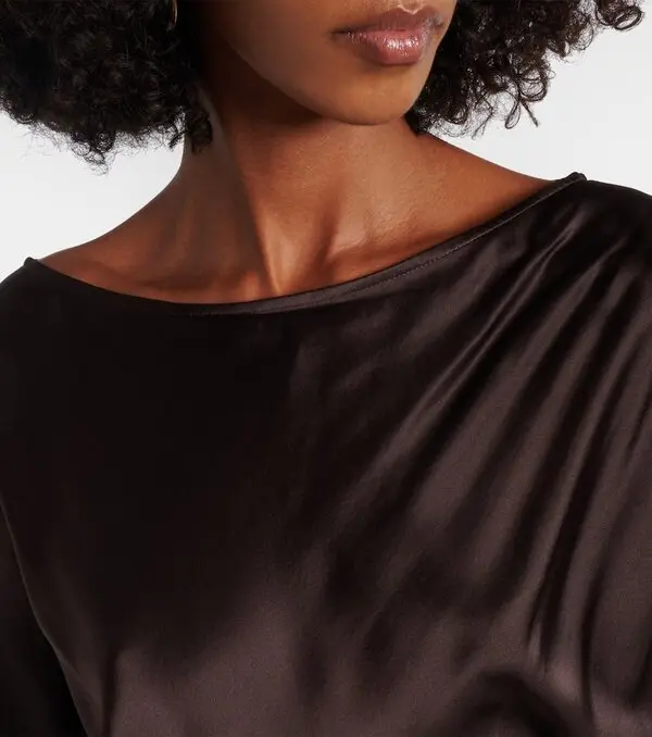 Staud Freda Ruched Silk-blend Gown - Brown