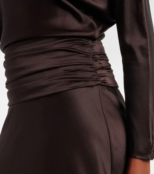Staud Freda Ruched Silk-blend Gown - Brown