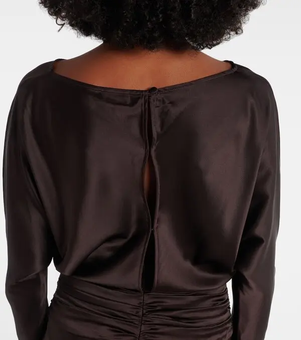 Staud Freda Ruched Silk-blend Gown - Brown