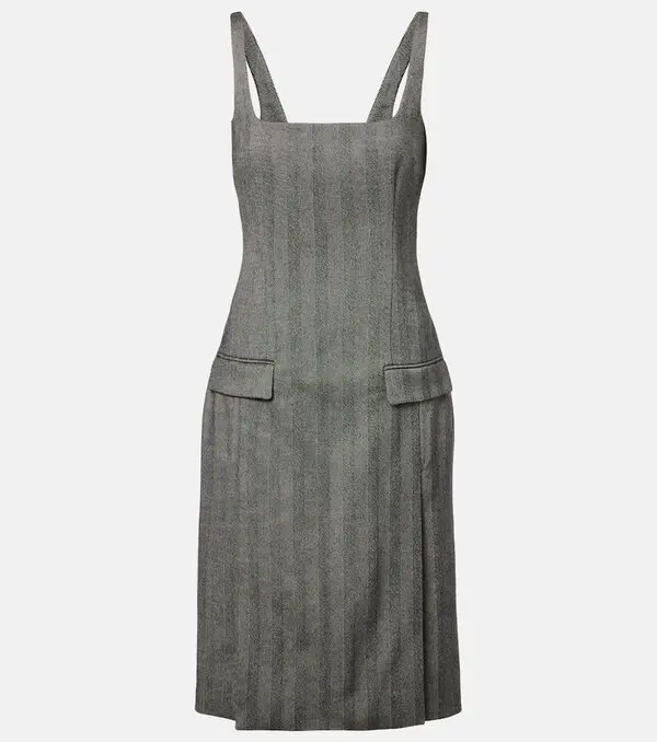 FERRAGAMO Chevron Wool-blend Midi Dress - Grey