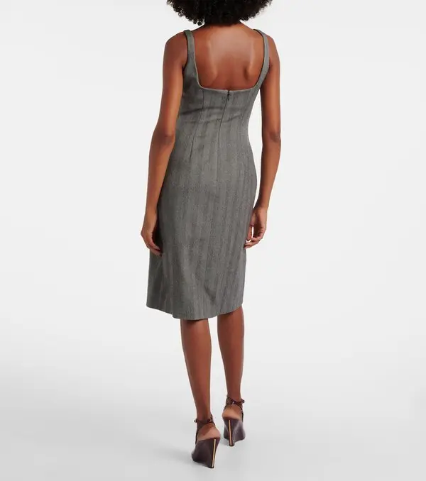 FERRAGAMO Chevron Wool-blend Midi Dress