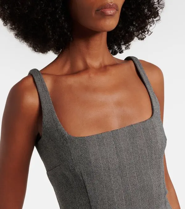 FERRAGAMO Chevron Wool-blend Midi Dress