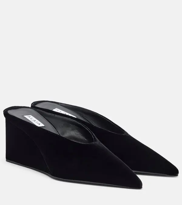 Alaïa Cube 75 Velvet Wedge Mules