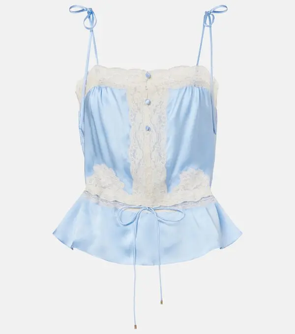 Chloé Lace-trimmed Silk Satin Camisole - Blue