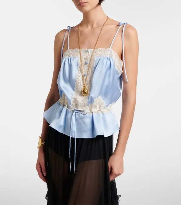 Chloé Lace-trimmed Silk Satin Camisole - Blue