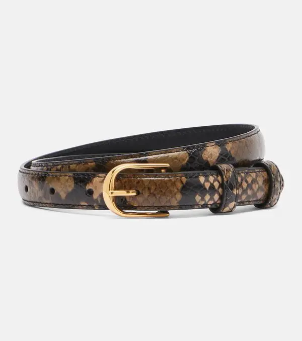 NILI LOTAN Jane Snake-effect Leather Belt - Brown