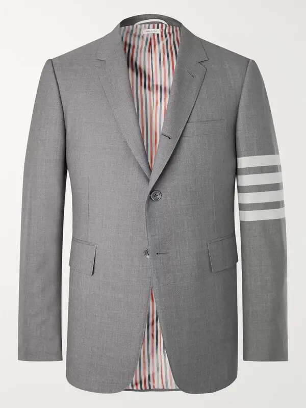 Thom Browne Grey Slim-fit Striped Wool Suit Jacket