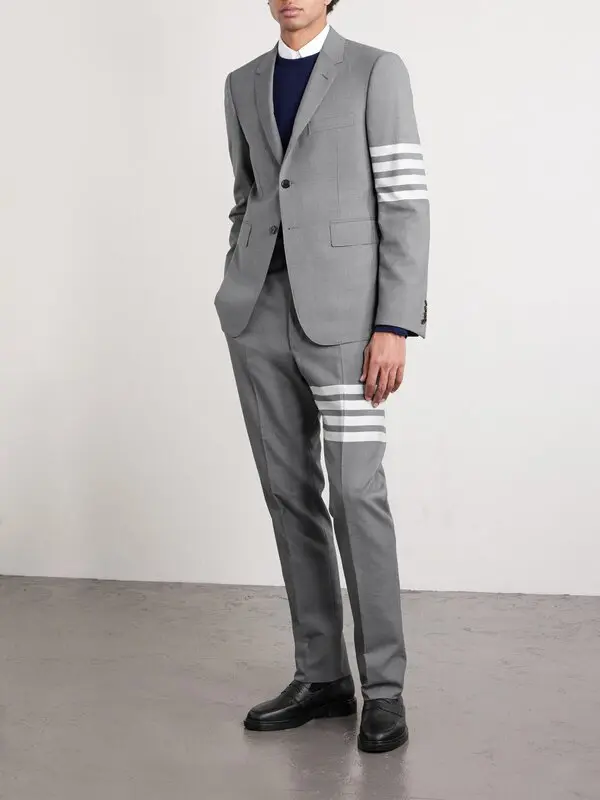 Thom Browne Grey Slim-fit Striped Wool Suit Jacket