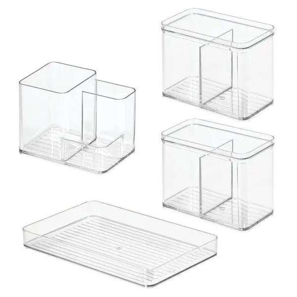 IDESIGN Plastic Makeup Organizer Set For Countertops And Drawers - One-color