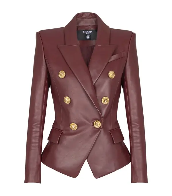 Balmain Lambskin Double-breasted Blazer - Brown