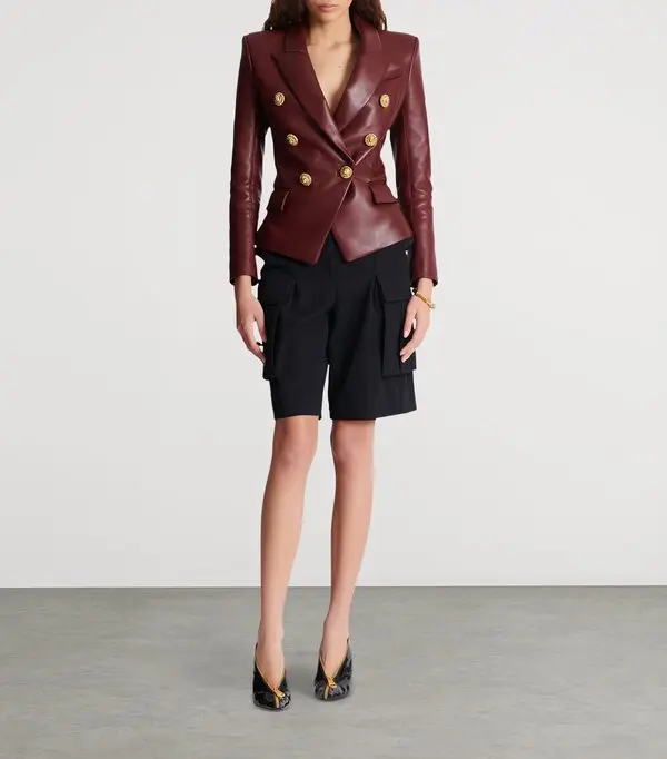 Balmain Lambskin Double-breasted Blazer - Brown