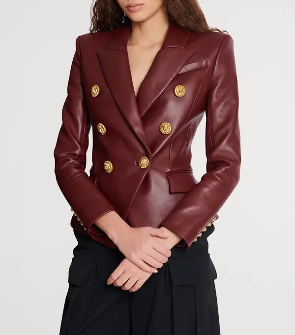 Balmain Lambskin Double-breasted Blazer - Brown
