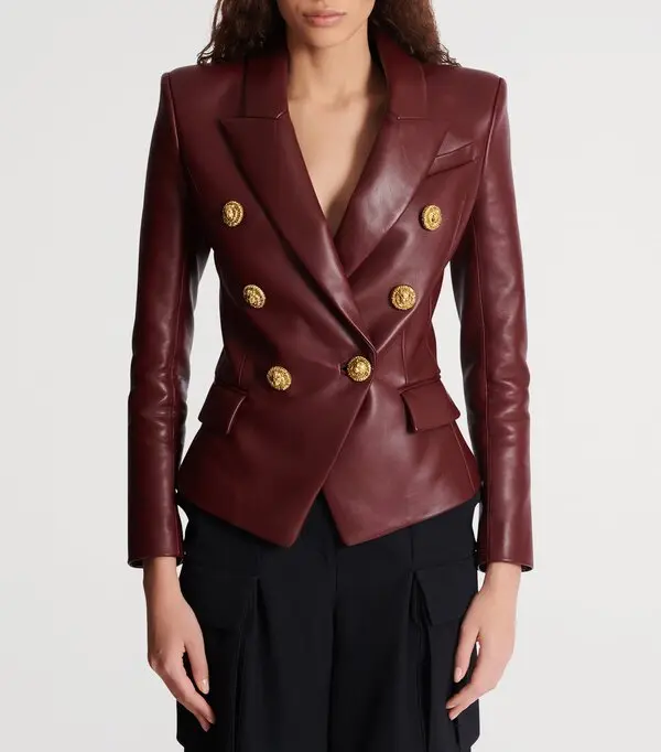 Balmain Lambskin Double-breasted Blazer - Brown