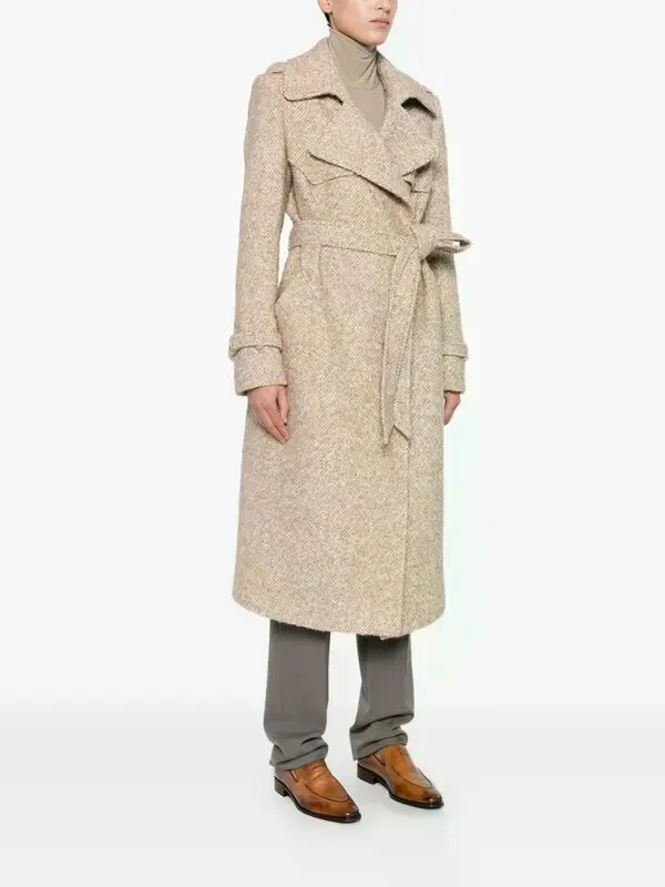 Tagliatore Belted Herringbone-pattern Coat