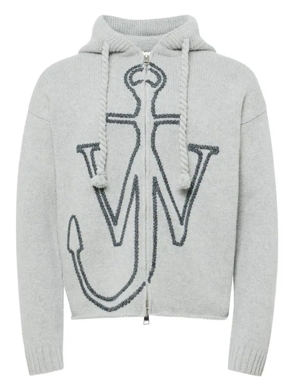 JW Anderson Zipped Embroidery Hoodie - Grey