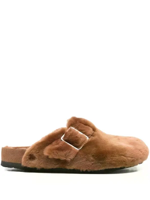 BIRKENSTOCK Buckle-detail Shearling Slippers - Brown