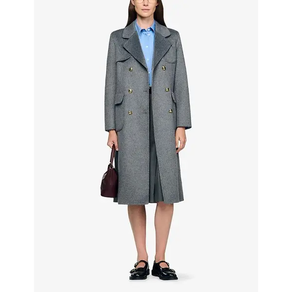 Sandro Double-breasted Tie-belt Wool-blend Coat
