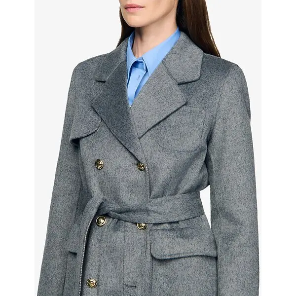 Sandro Double-breasted Tie-belt Wool-blend Coat