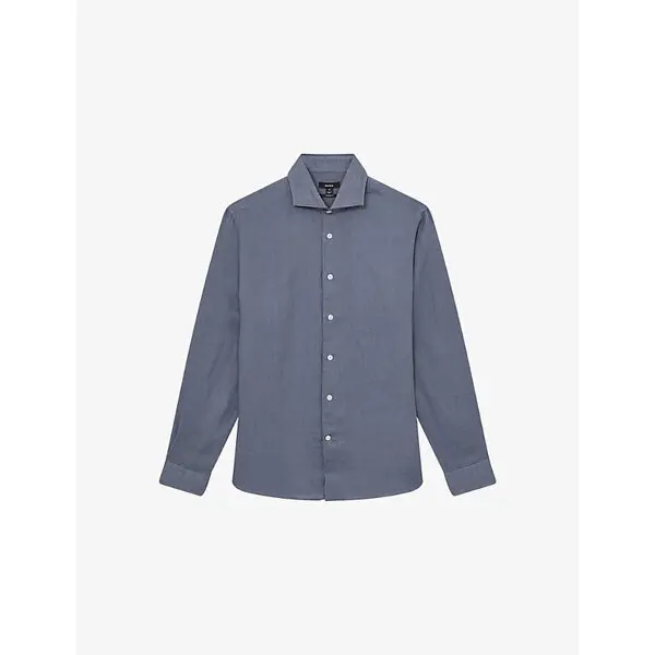 REISS Ruban Slim-fit Long-sleeve Linen Shirt - Airforce Blue