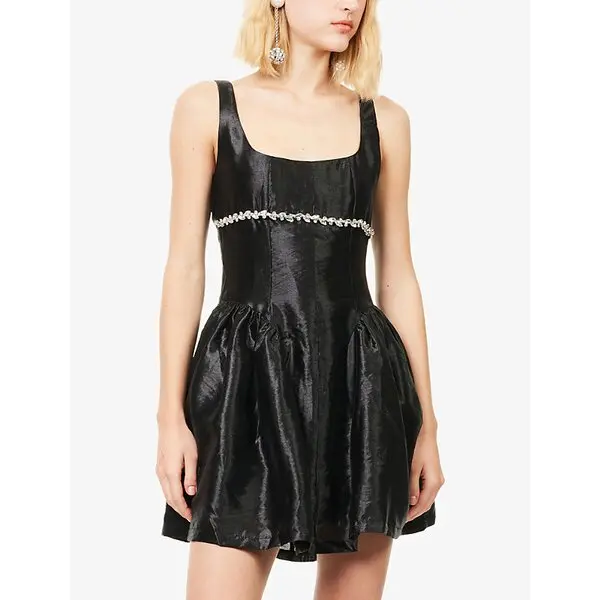 blue dress for baby girl Orchid A-Line Puffy Sleeved Taffeta Mini Dress, S / Black