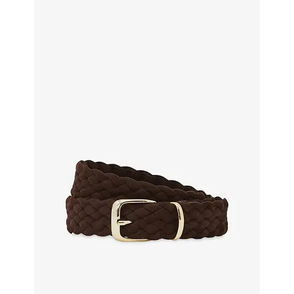 REISS Woven Suede Belt - Dark Brown