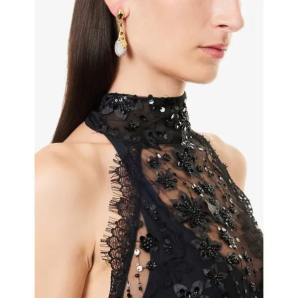 Siedres Darcy Embellished Halter Top - Black | Editorialist