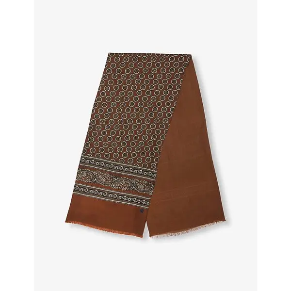 Dunhill Floral Fringed-edge Silk-wool Scarf - Dark Camel
