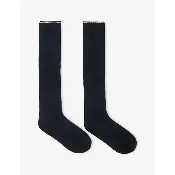 Maje Rhinestone-embellished Knee-high Wool-blend Socks - Black